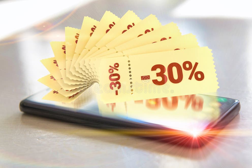 Hand Holding Smart Phone with Promo Code Coupons Stock Photo - Image of ...