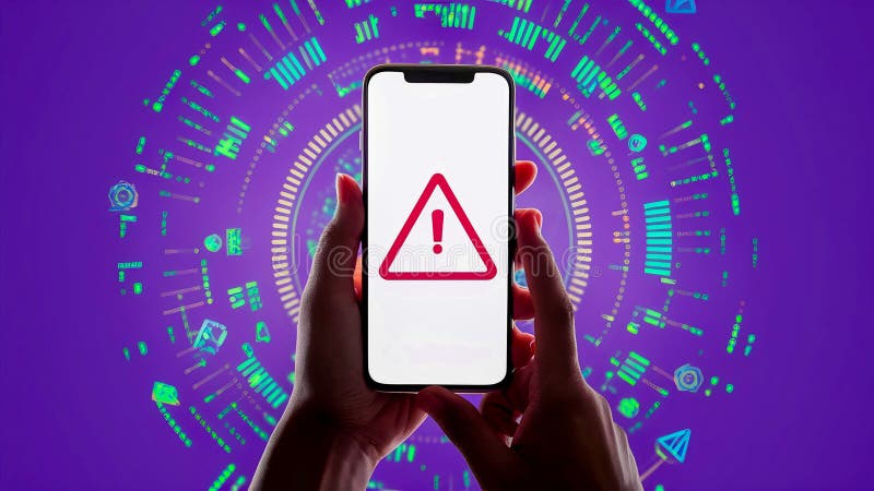 Hand Holding Smart Phone with Warning Sign and Attention Text. Stock ...