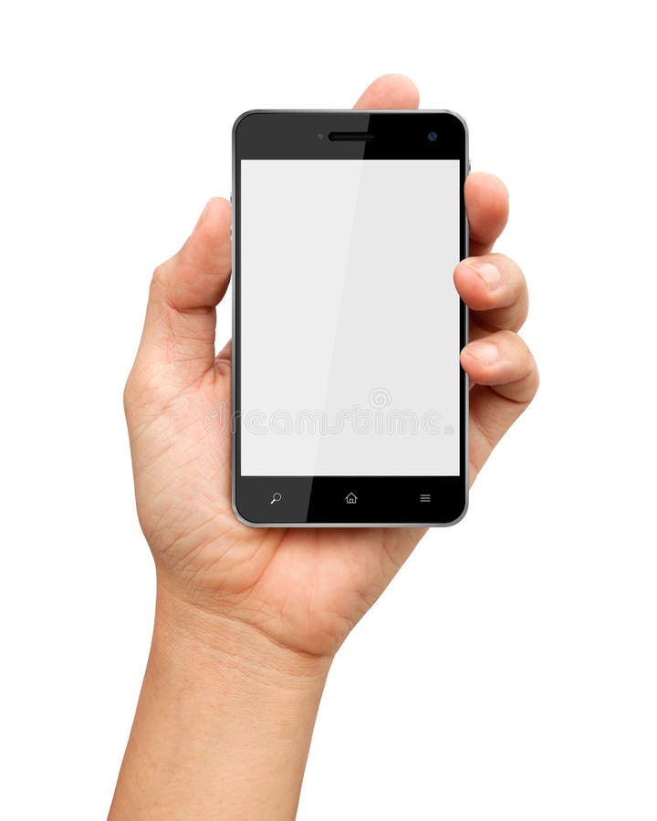 Hand Holding Smart Phone with on White Background Stock Photo - Image ...