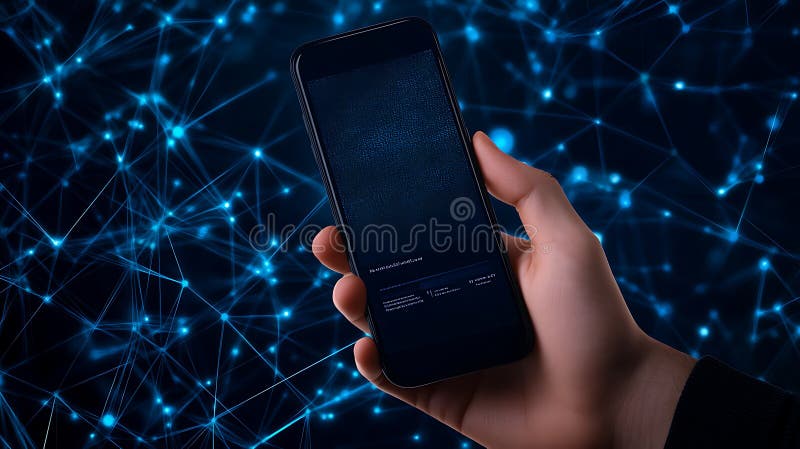 Hand Holding a Smartphone Against a Backdrop of Interconnected Nodes ...