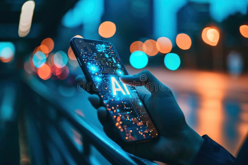 Hand Holding Smartphone with Artificial Intelligence "AI" Letters on ...