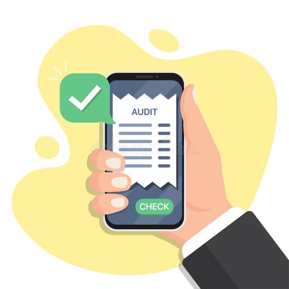 Hand Holding Smartphone with Audit in a Flat Design. Smartphone Audit ...