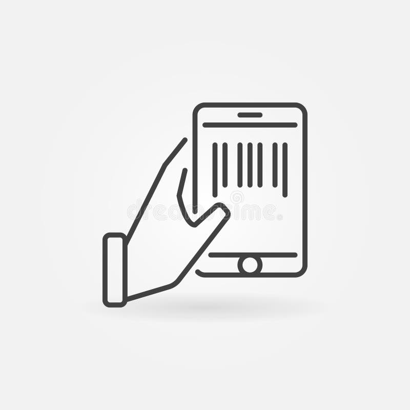 Hand Holding Smartphone with a Barcode Inside Outline Icon Stock Vector ...