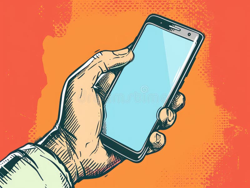 Hand Holding Smartphone with Blank Screen. Pop Art Retro Vector ...