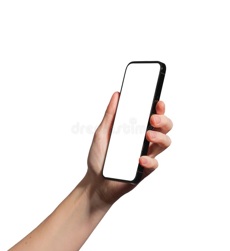 Hand Holding a Smartphone with a Blank Screen, Tilted for a Dynamic ...