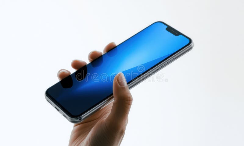 Hand Holding Smartphone with Blue Screen, Showcasing Modern Technology ...