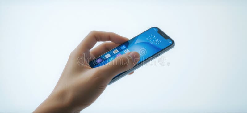 Hand Holding Smartphone with Bright Screen Displaying Time. Image ...