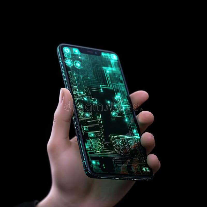 Hand Holding Smartphone with Circuit Board on the Screen - 3D Rendering ...
