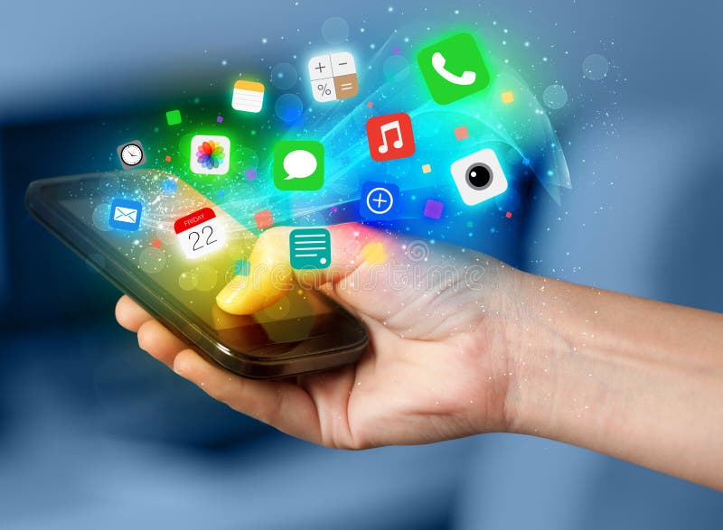 Hand Holding Smartphone with Colorful App Icons Stock Illustration ...