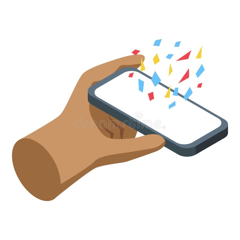 Hand Holding Smartphone with Colorful Confetti Exploding from Screen ...