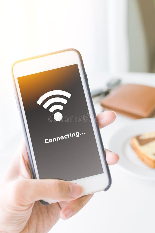 Hand Holding Smartphone and Connecting WiFi Network. Stock Image ...