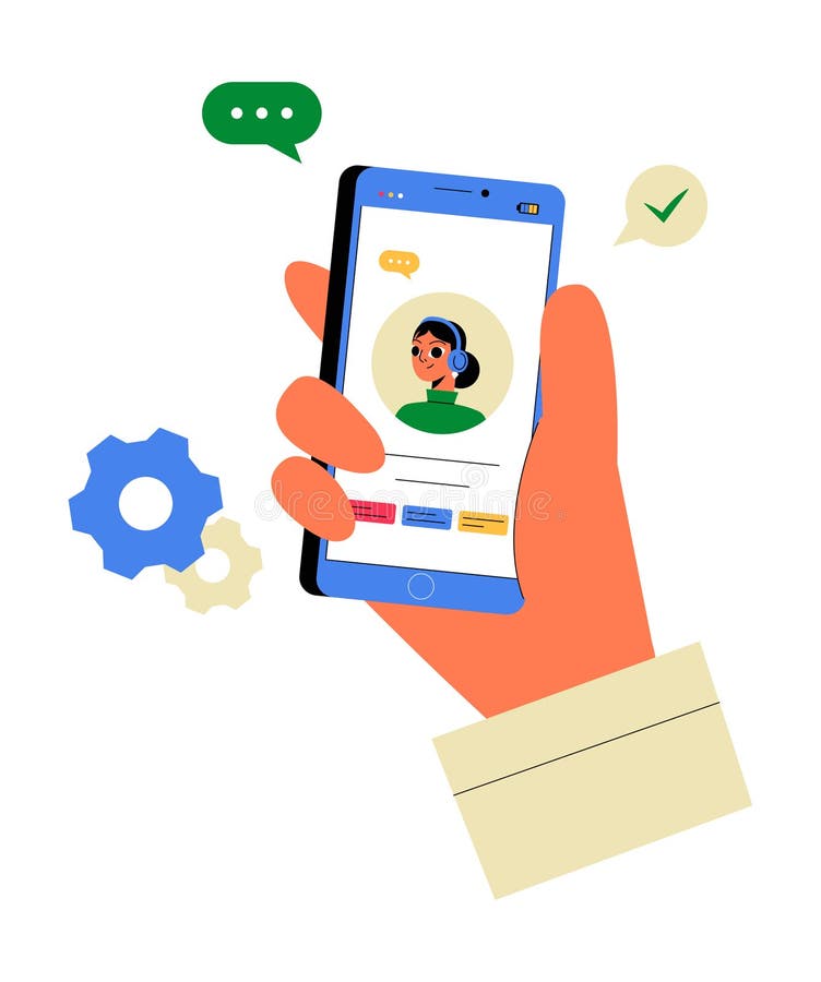 Hand Holding Smartphone with Customer Support Chat in Flat Vector ...