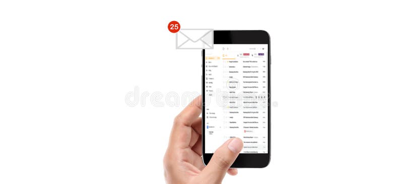 Hand Holding Smartphone Device and Touching Screen, Email App Stock ...