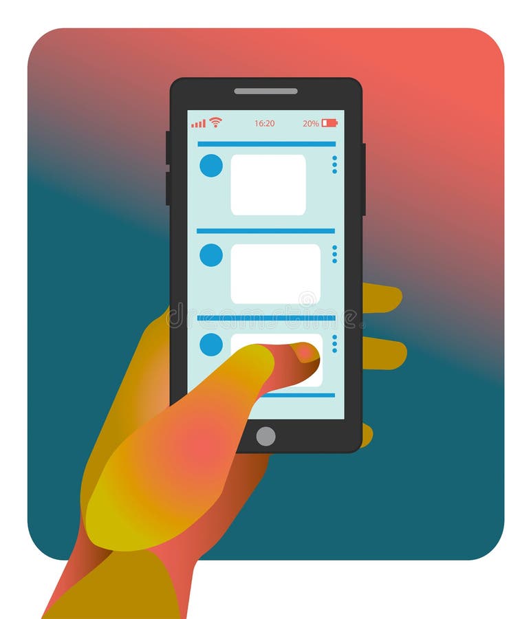 Hand Holding a Smartphone with Dialog in Messenger App on the Screen ...