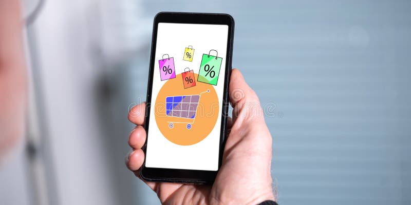 Discount Concept on a Smartphone Stock Image - Image of cart, market ...