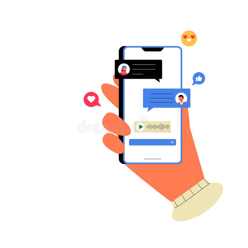 Hand Holding Smartphone with Chat Messages in Flat Vector Illustration ...