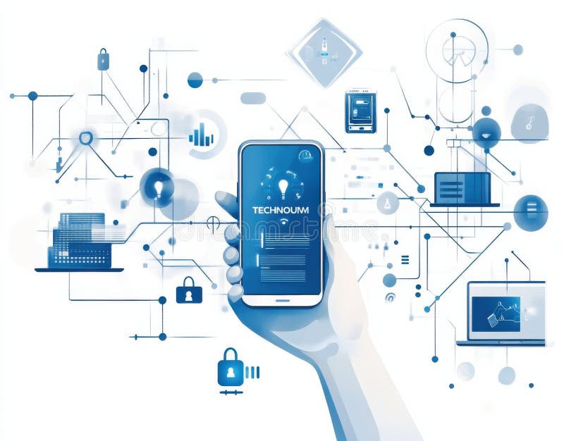 Hand Holding Smartphone Displaying Digital Tech Interface with Network ...