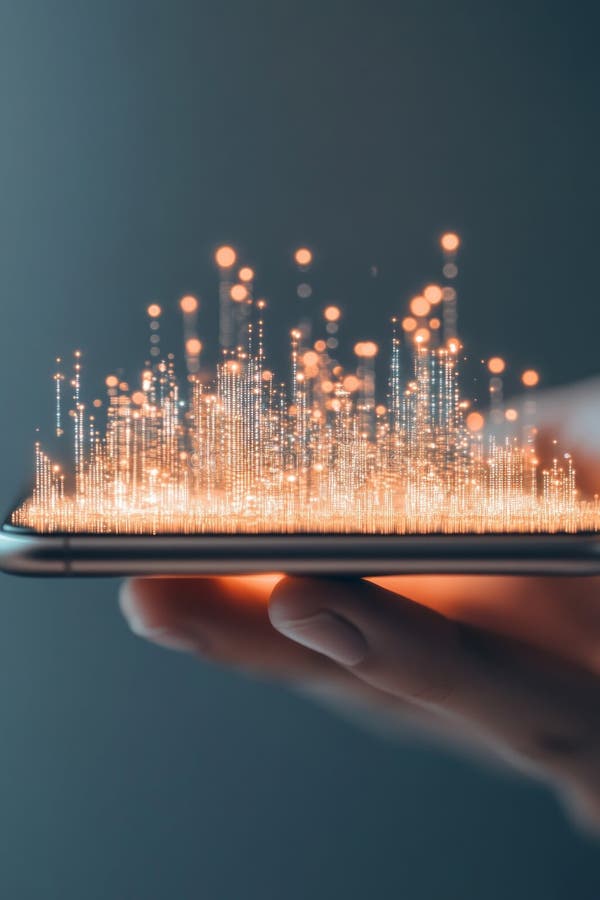Hand Holding a Smartphone Displaying a Dynamic Data Visualization with ...