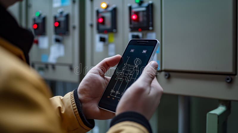 Hand Holding a Smartphone Displaying an Electrical Wiring Application ...
