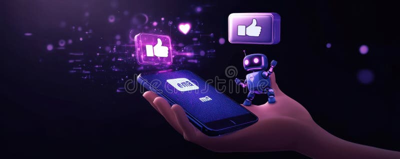 Hand Holding Smartphone Displaying Facebook Like Symbol with Digital ...