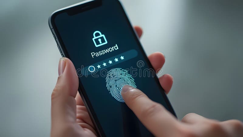 Close-up of a Female Hand Holding a Smartphone with a Fingerprint ...