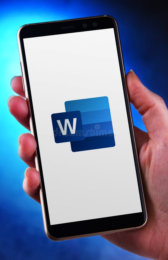 Hand Holding Smartphone Displaying Logo of Microsoft Word Editorial ...