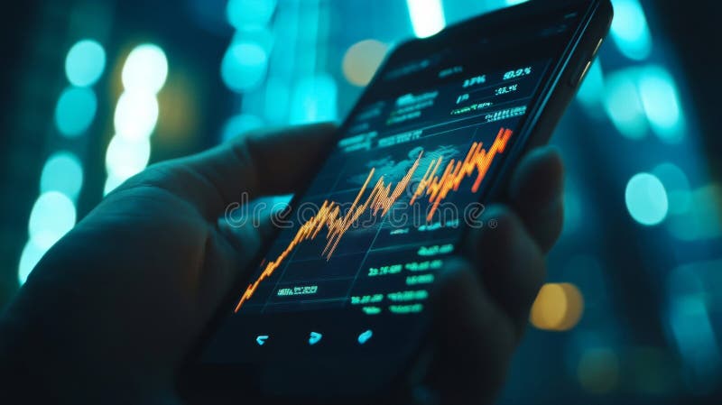 A Hand Holding a Smartphone Displaying a Stock Chart with Rising Prices ...