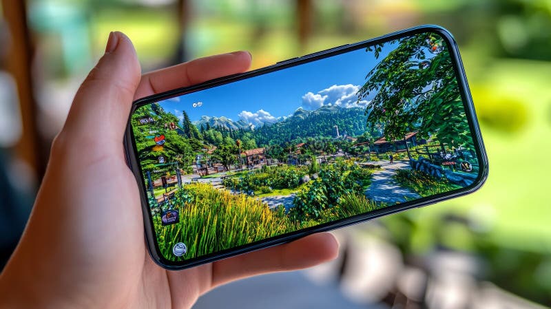 Hand Holding Smartphone Displaying Vibrant Mobile Game Graphics in an ...