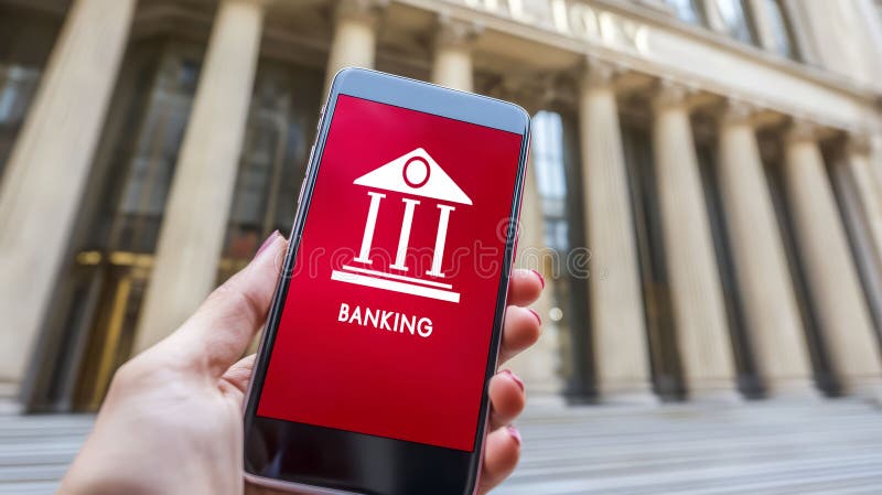 Hand Holding Smartphone Displaying Virtual Banking Interface ...