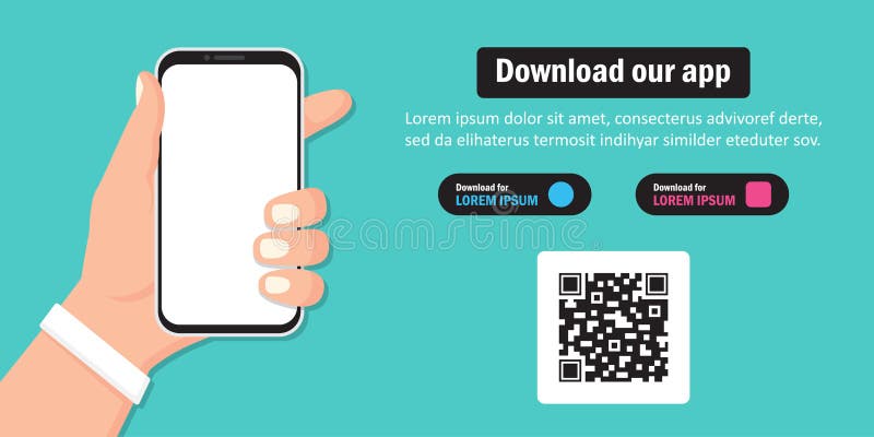 Hand Holding Smartphone for Downloading App in a Flat Design Stock ...