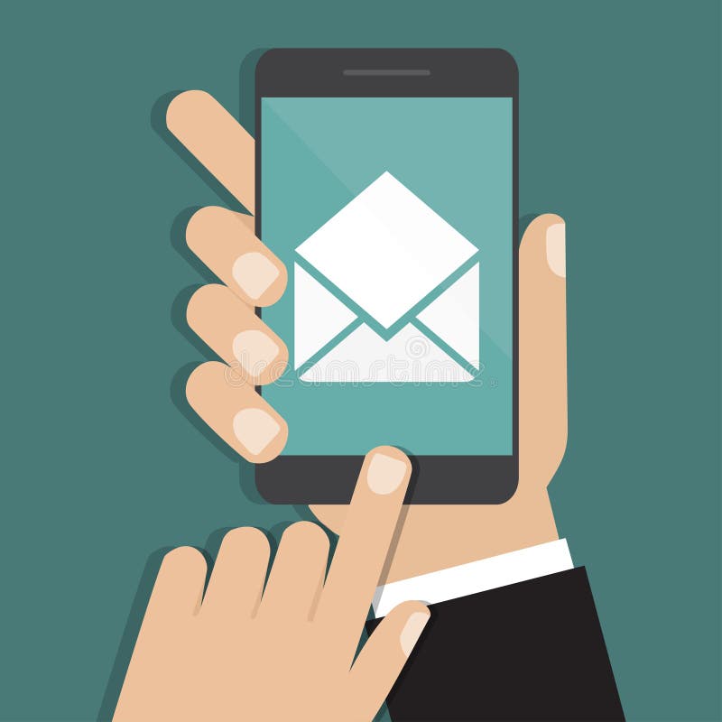 Hand Holding Smartphone with Email Icon. Vector Illustration Stock ...