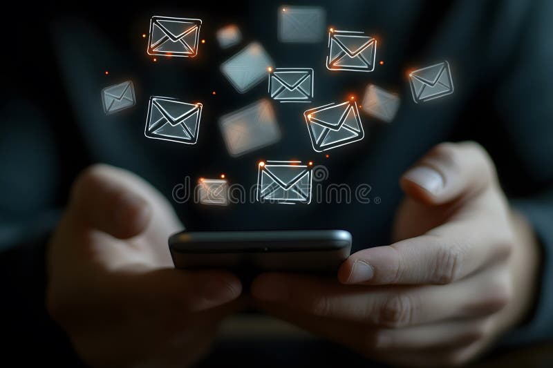 Hand Holding Smartphone with Email Notifications Digital Communication ...