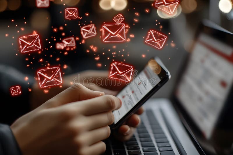 Hand Holding Smartphone with Email Notifications Digital Communication ...