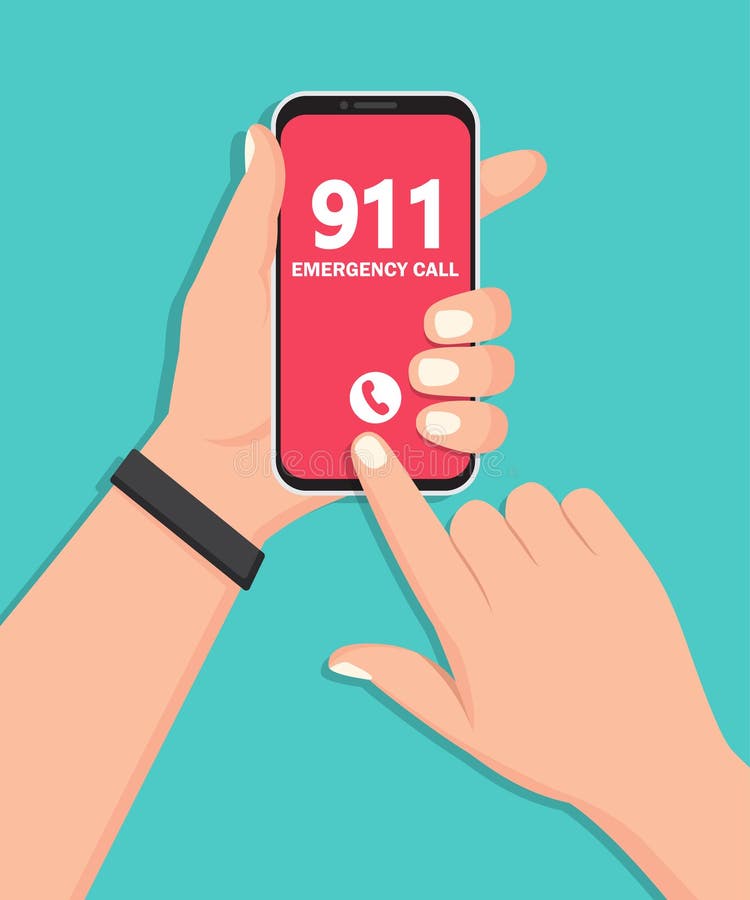 Hand Holding Smartphone with Emergency Number 911 on Screen in a Flat ...