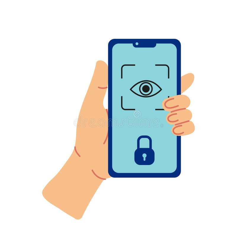 Hand Holding Smartphone with Eye Scan Feature Stock Vector ...