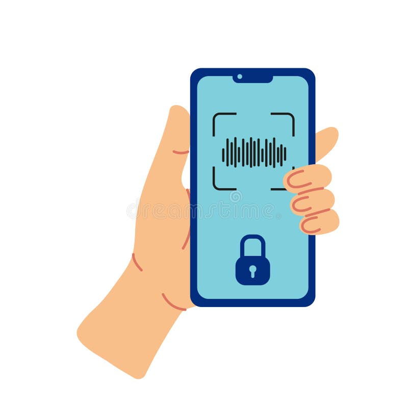 Hand Holding Smartphone with Fingerprint Scan and Lock Icon Stock ...