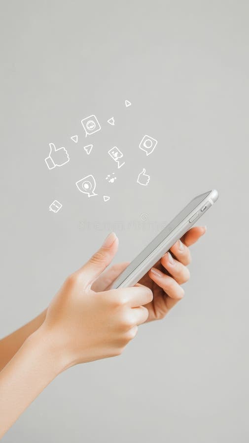 Hand Holding Smartphone with Floating Social Media Likes; Visual ...