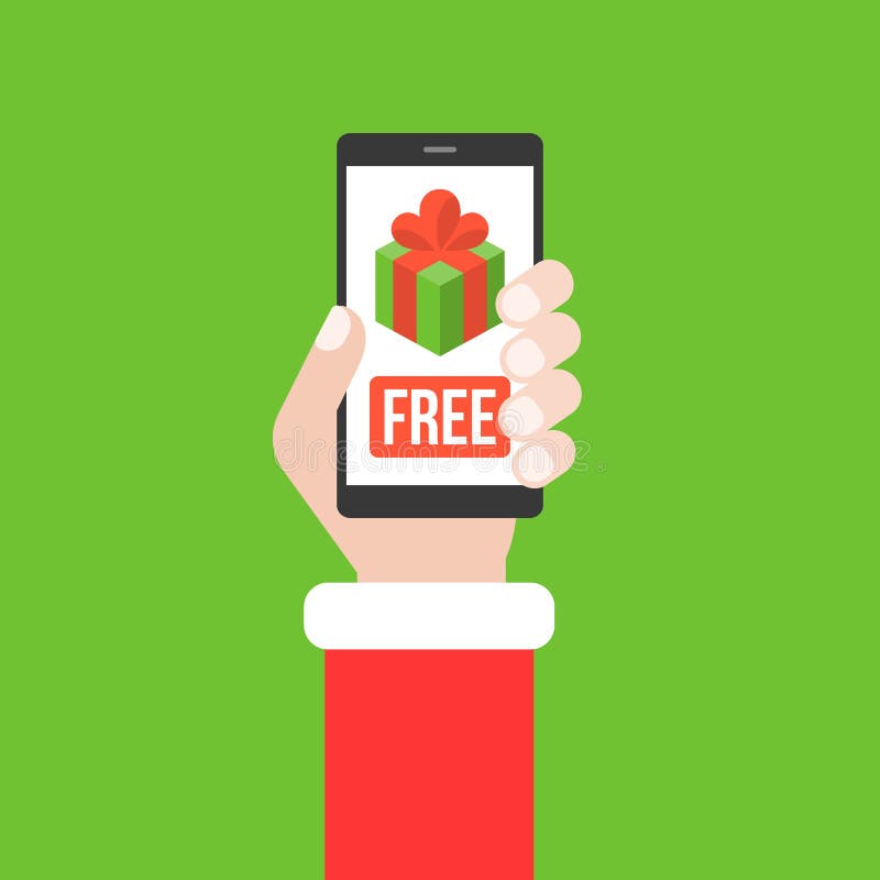 Hand Holding Smartphone with Free Gif Box on the Screen Stock Vector ...