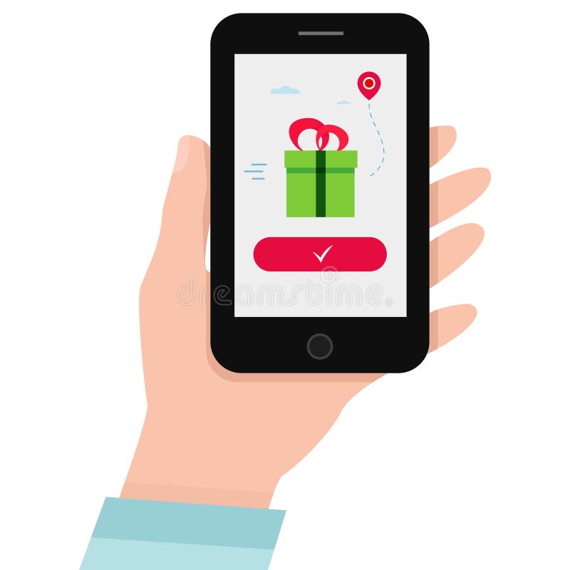 Hand Holding Smartphone with Gift Box on a Screen. Stock Vector ...