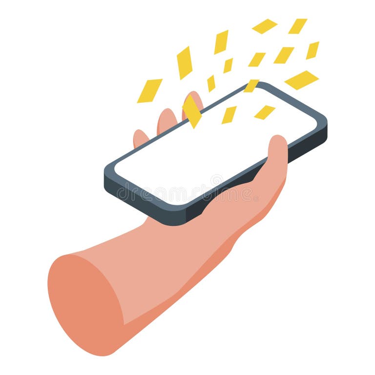 Hand Holding Smartphone with Golden Confetti Exploding from Screen ...