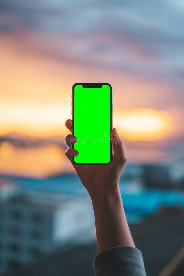 Hand Holding a Smartphone on a Green Screen Stock Photo - Image of ...