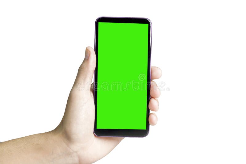 Hand Holding Smartphone with Green Screen. Stock Image - Image of copy ...