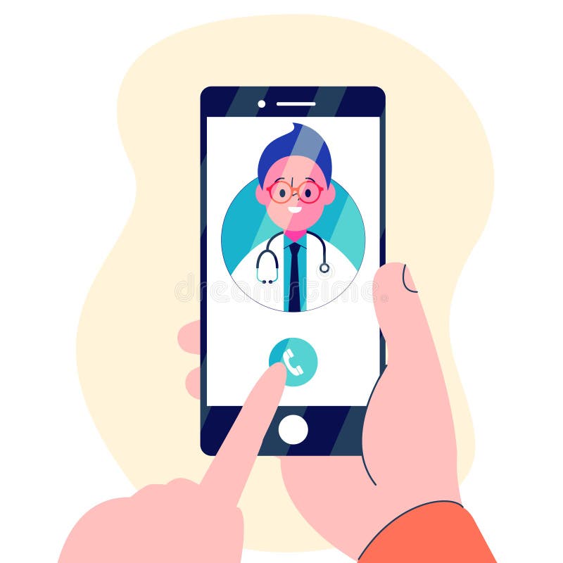 Hand Holding Smartphone with Handsome Doctor on Call Stock Vector ...