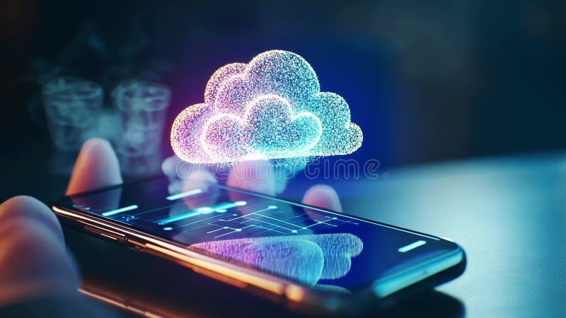 Hand Holding Smartphone with Hologram of Data Cloud Computing ...