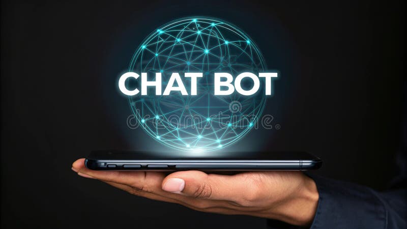 Hand Holding Smartphone with Holographic Globe. Global Chat Bot Concept. AI Communication ...
