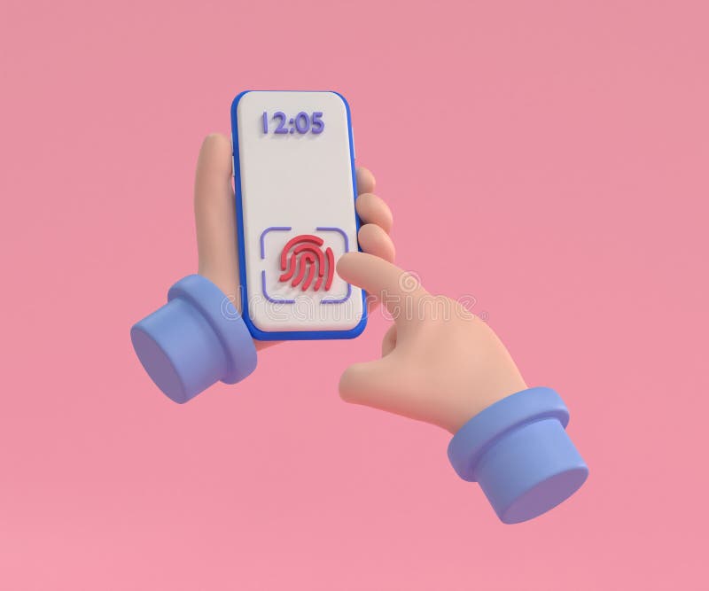 Hand Holding Smartphone with Identification Scannings of a Fingerprint ...