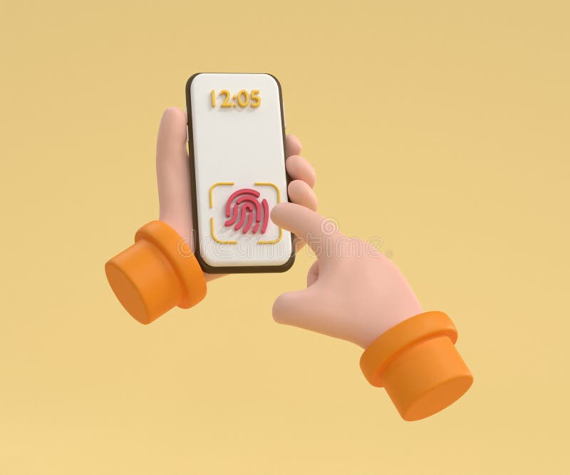 Hand Holding Smartphone with Identification Scannings of a Fingerprint ...