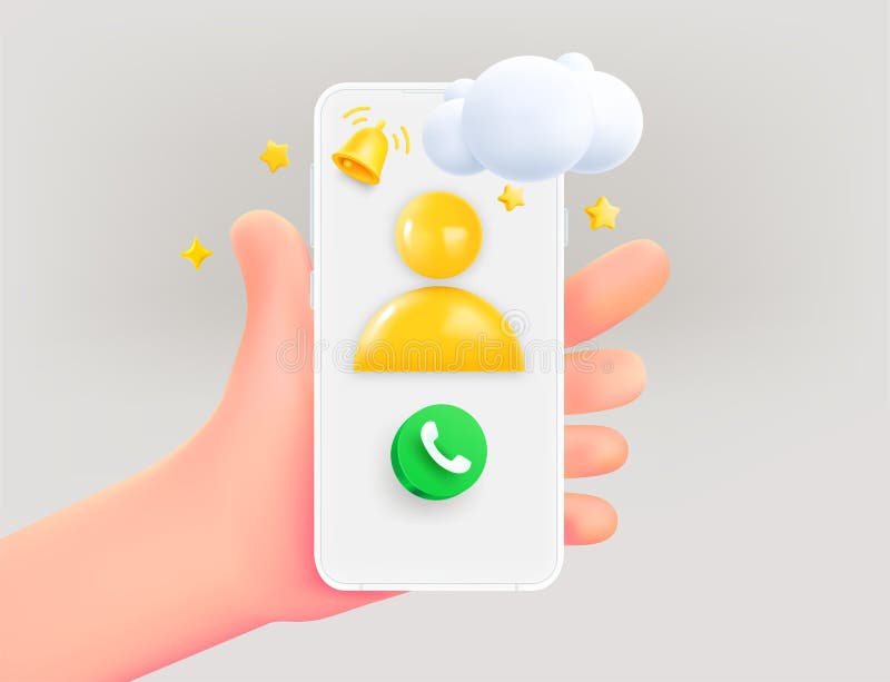 Hand Holding Smartphone with Incoming Call. 3d Vector Illustration ...