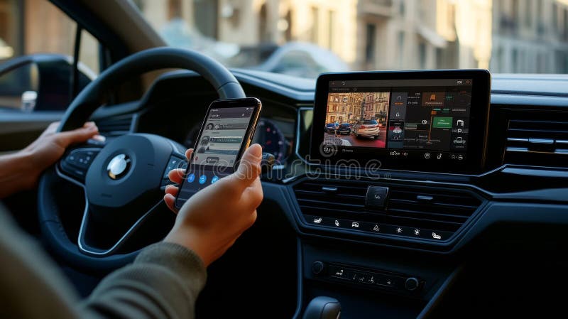 Hand Holding a Smartphone Inside a Car, Representing Connectivity and ...