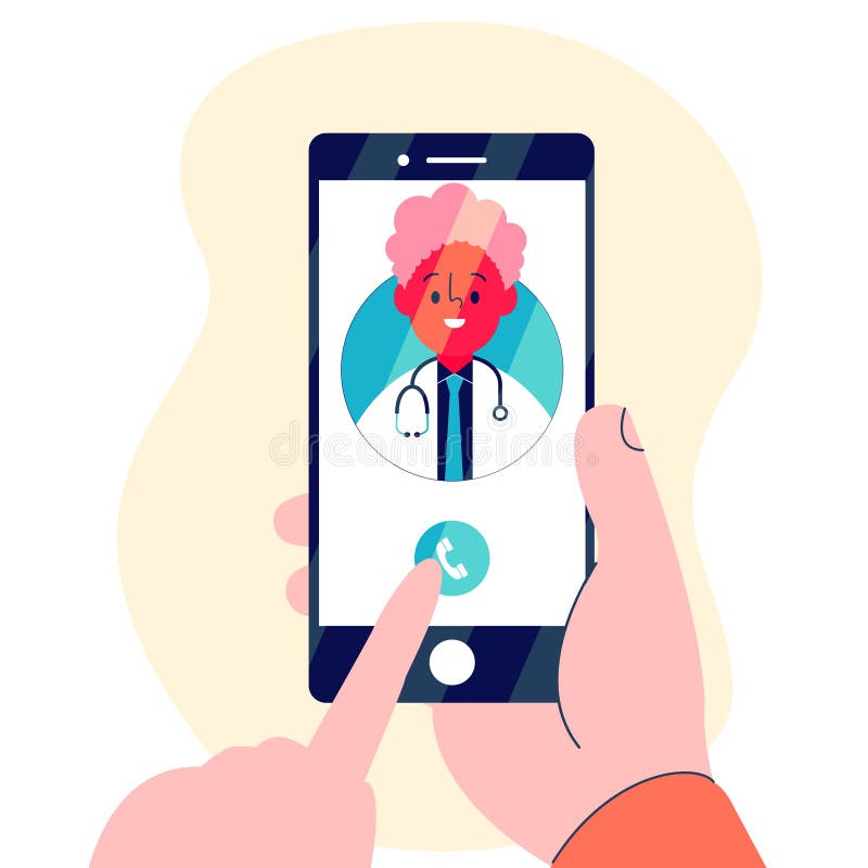 Hand Holding Smartphone with Male Doctor on Call Stock Vector ...
